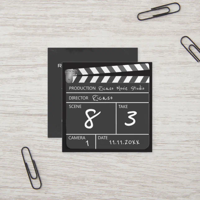 Personalized Movie Clapperboard Square Business Card | Zazzle