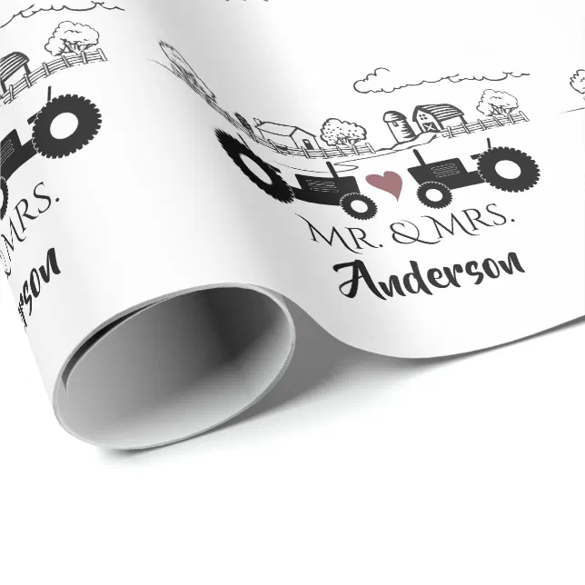 Personalized Mr and Mrs Tractor Couple Farm LOVE Wrapping Paper | Zazzle