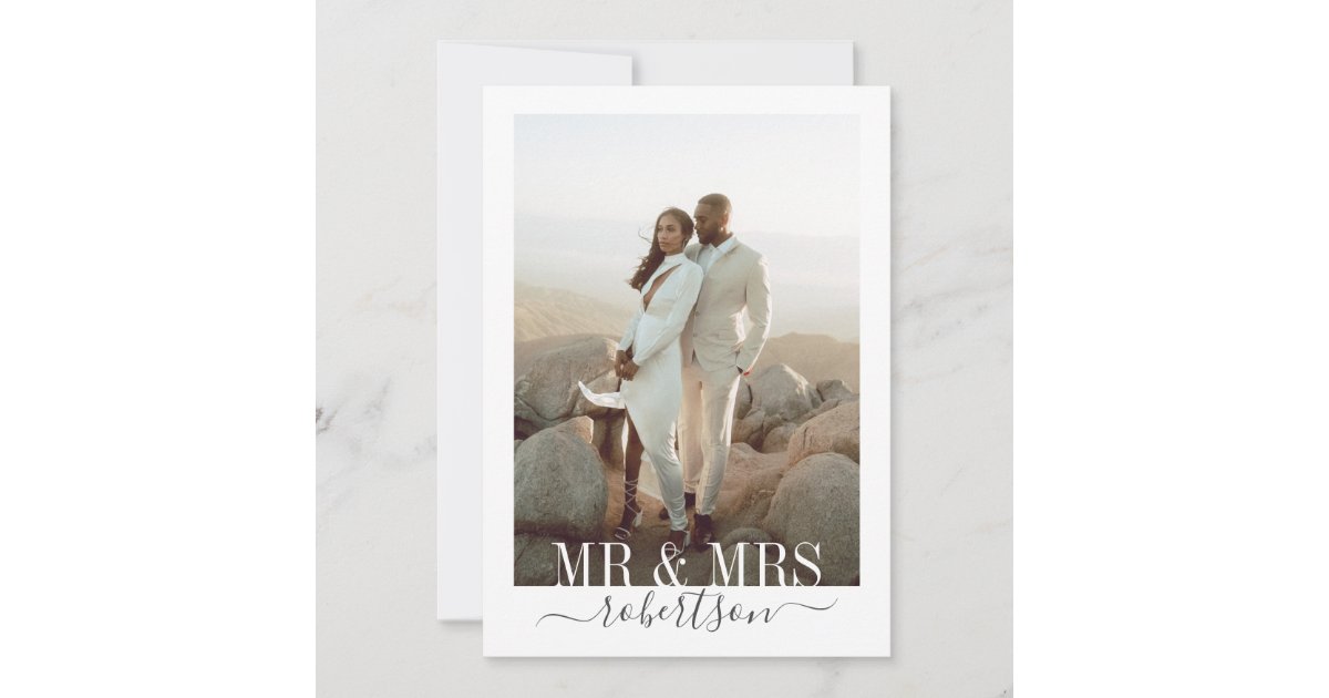 Personalized Mr Mrs Married Name Wedding Photo Thank You Card | Zazzle