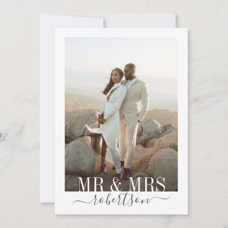 Personalized Mr Mrs Married Name Wedding Photo Thank You Card | Zazzle