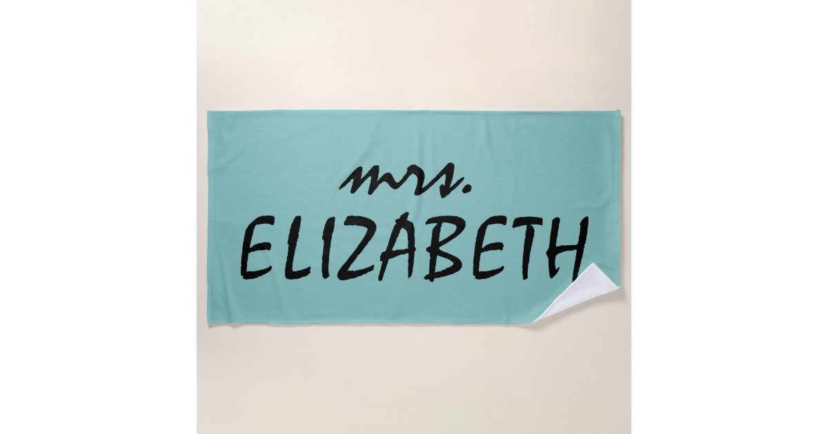 Personalized Mrs Teal And White Newlywed Bride Beach Towel | Zazzle