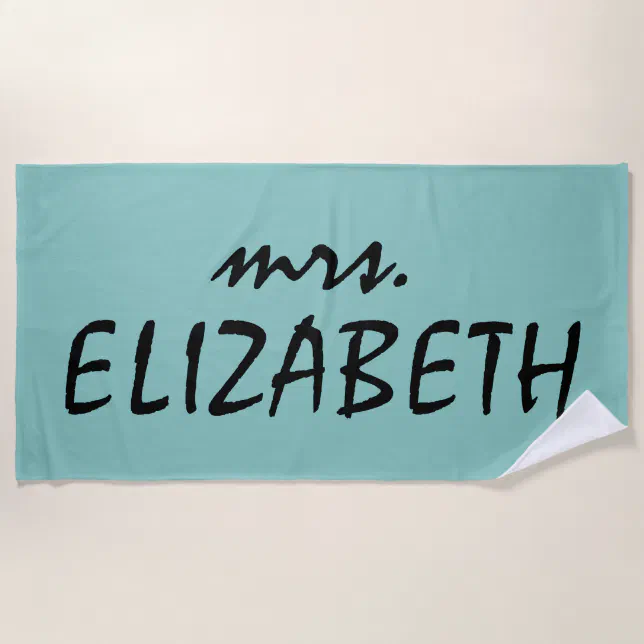 Personalized Mrs Teal And White Newlywed Bride Beach Towel | Zazzle