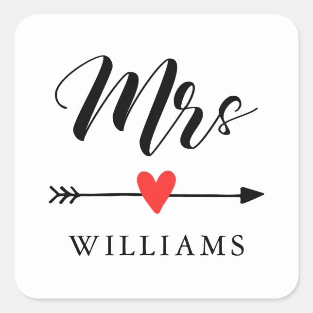 Personalized Mrs. with Heart and Arrow Square Sticker | Zazzle