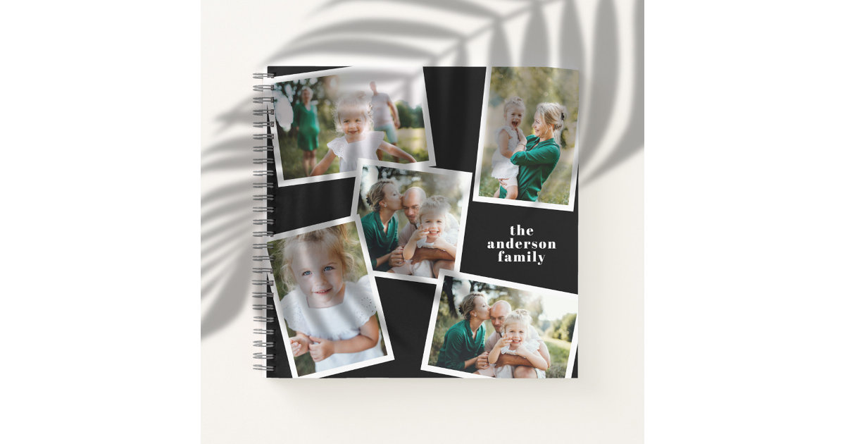 Personalized multi photo black elegant modern notebook | Zazzle