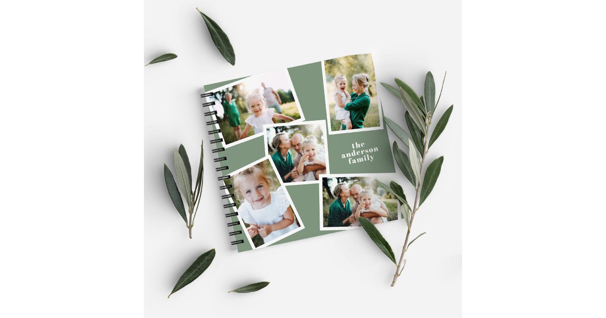 Personalized multi photo sage green elegant modern notebook | Zazzle