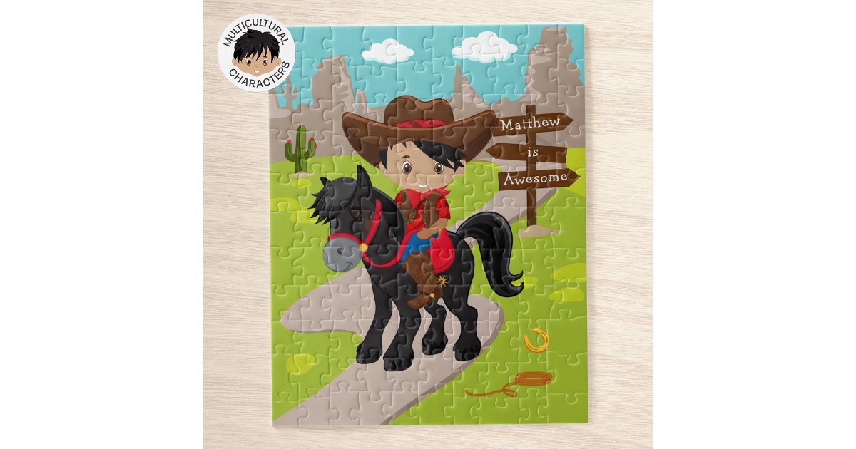 Personalized Multicultural Cowboy Jigsaw Puzzle | Zazzle