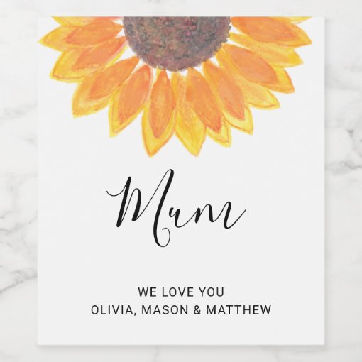 Personalized Mum's Sunflower Wine Label | Zazzle
