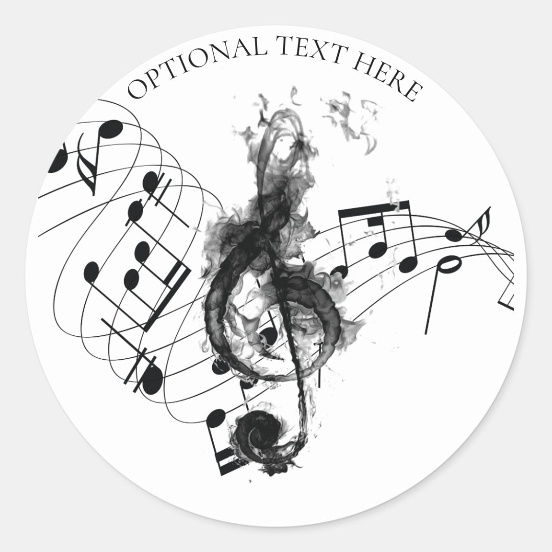 Personalized Music Note black and white Classic Round Sticker | Zazzle