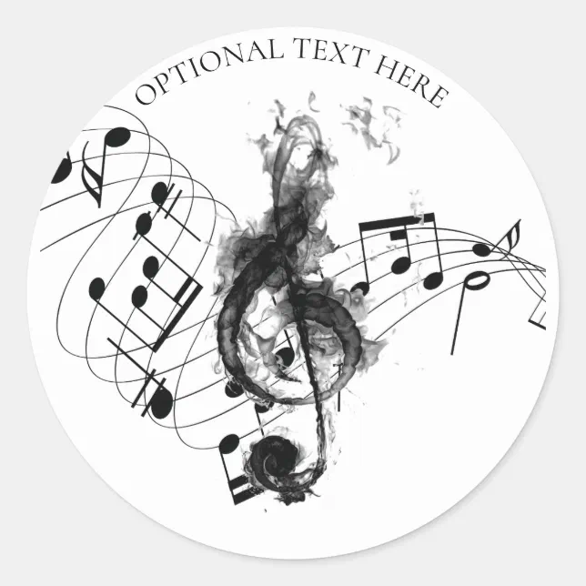 Personalized Music Note black and white Classic Round Sticker | Zazzle