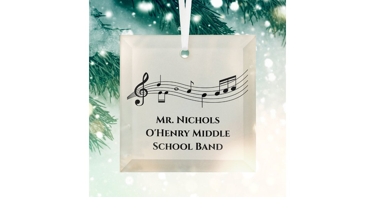 Personalized Music Teacher Musical Notes Christmas Glass Ornament | Zazzle