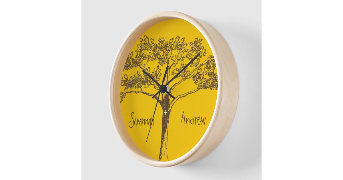 Personalized Mustard Yellow Vintage Tree Clock | Zazzle