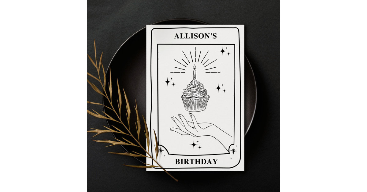 Personalized Mystical Black White Tarot Birthday Card | Zazzle