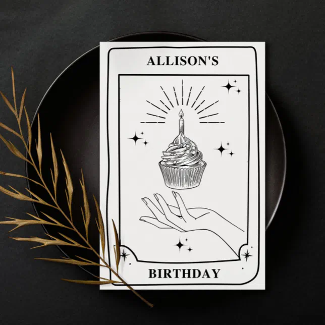 Personalized Mystical Black White Tarot Birthday Card | Zazzle