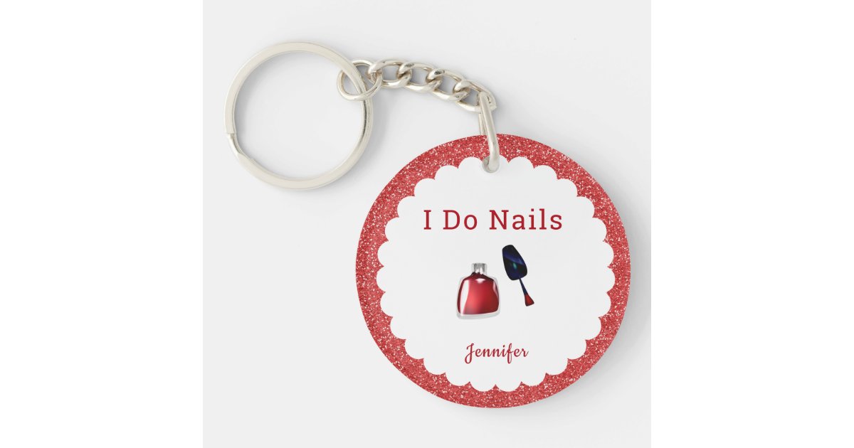Personalized Nail Tech Red Glitter Keychain | Zazzle