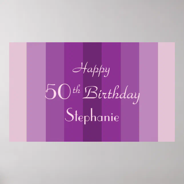 Personalized Name, Age 50th Birthday Purple Stripe Poster | Zazzle