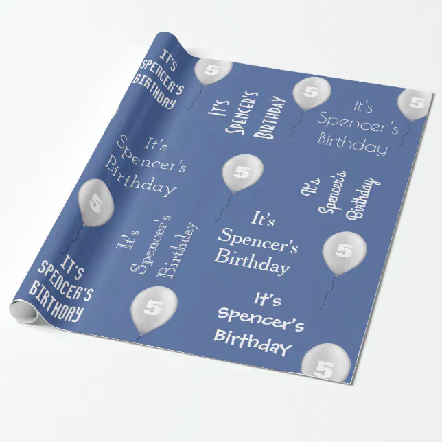 Personalized Name & Age Birthday Blue Wrapping Paper | Zazzle