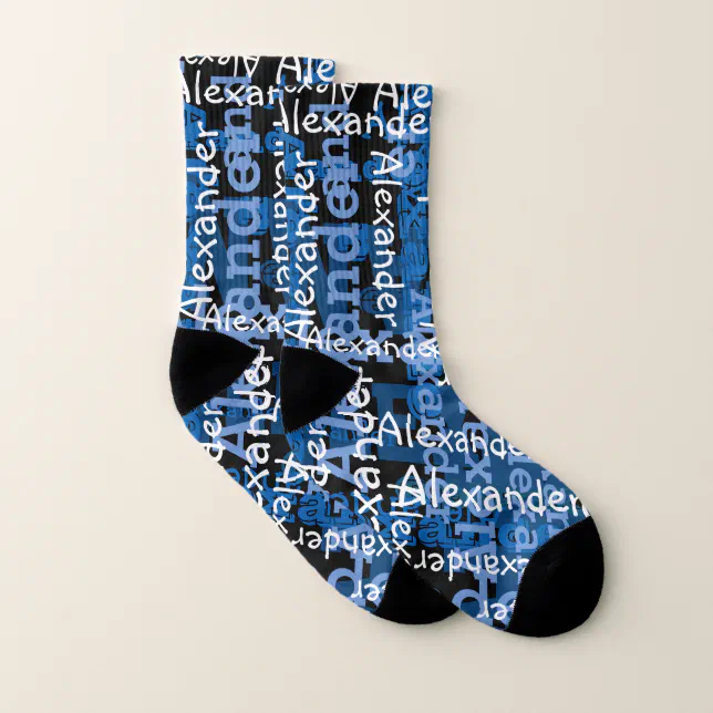 Personalized Name All Over Blue Collage Custom Socks | Zazzle