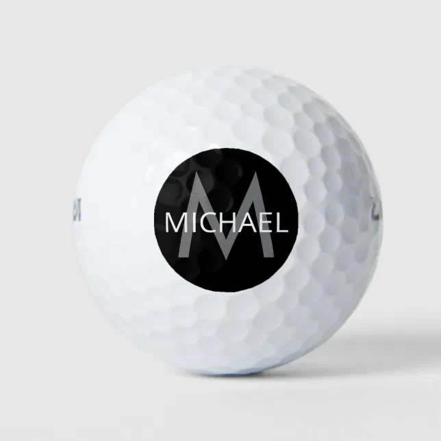 Personalized Name and Initial Monogram Black Gray Golf Balls | Zazzle