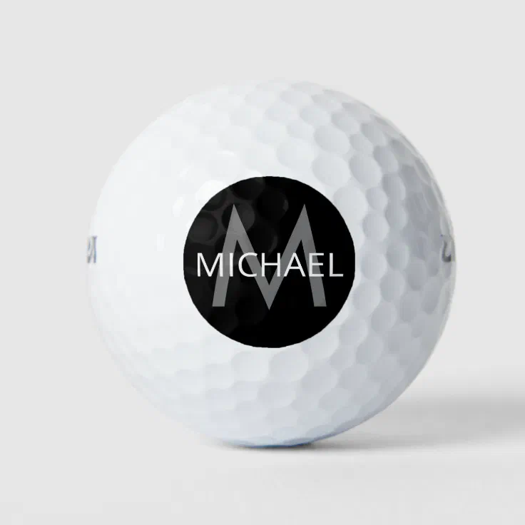 Personalized Name and Initial Monogram Black Gray Golf Balls | Zazzle