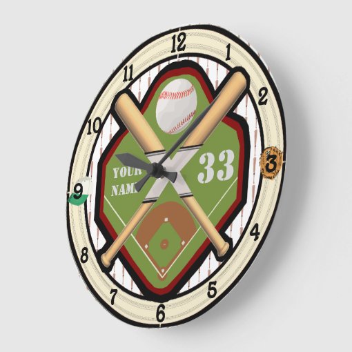 Personalized Name and Number Baseball Field Large Clock | Zazzle