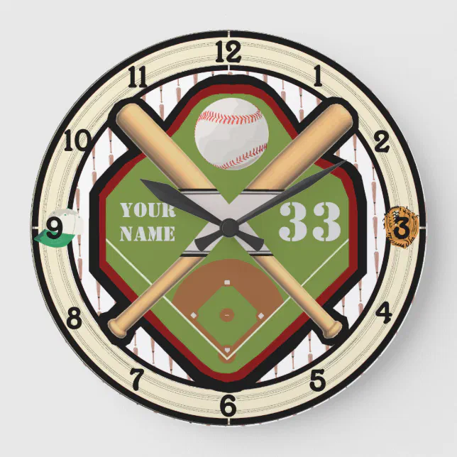 Personalized Name and Number Baseball Field Large Clock | Zazzle