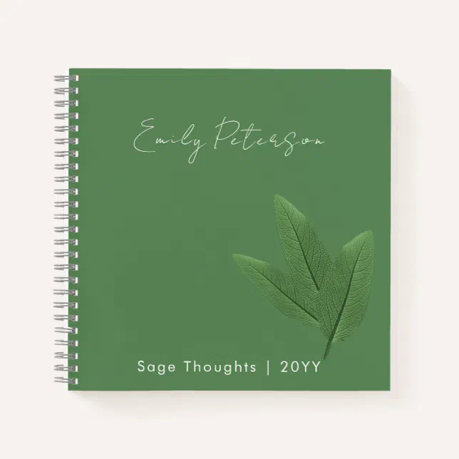 Personalized Name and Title, Sage Green Leaves Notebook | Zazzle