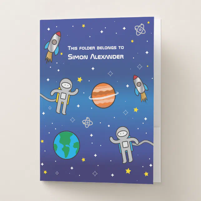 Personalized Name Astronaut Outer Space Rocket Pocket Folder | Zazzle