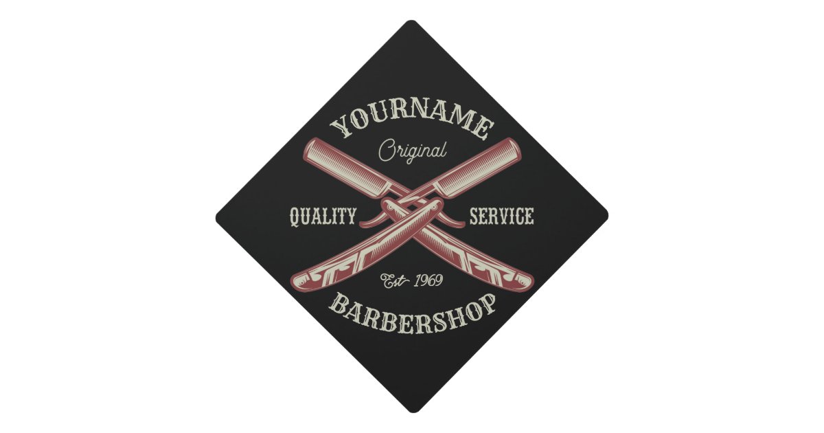 Personalized NAME Barber Straight Razor Barbershop Graduation Cap ...