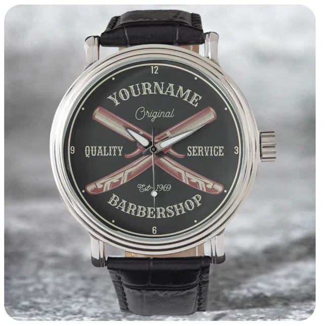 Personalized NAME Barber Straight Razor Barbershop Watch | Zazzle