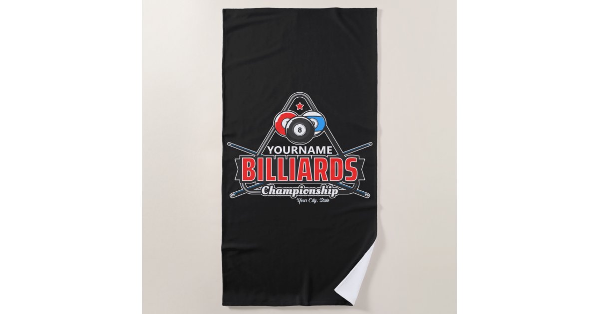 Personalized NAME Billiards 8 Ball Pool Cue Rack Beach Towel | Zazzle