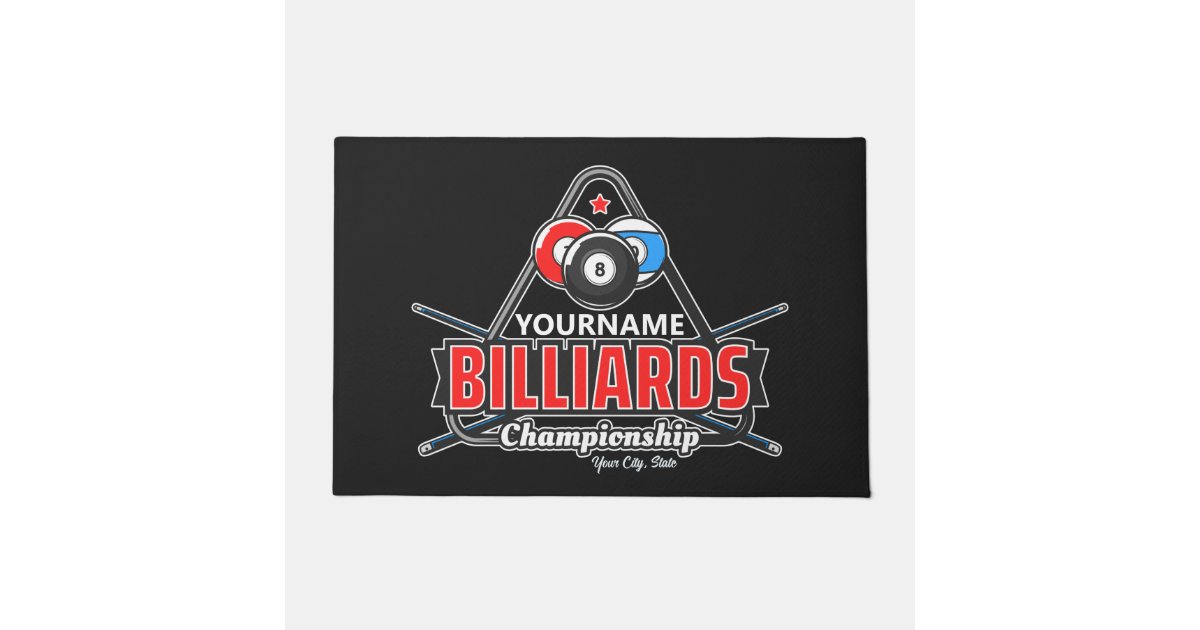 Personalized NAME Billiards 8 Ball Pool Cue Rack Doormat | Zazzle