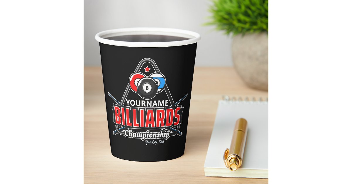 Personalized NAME Billiards 8 Ball Pool Cue Rack Paper Cups | Zazzle