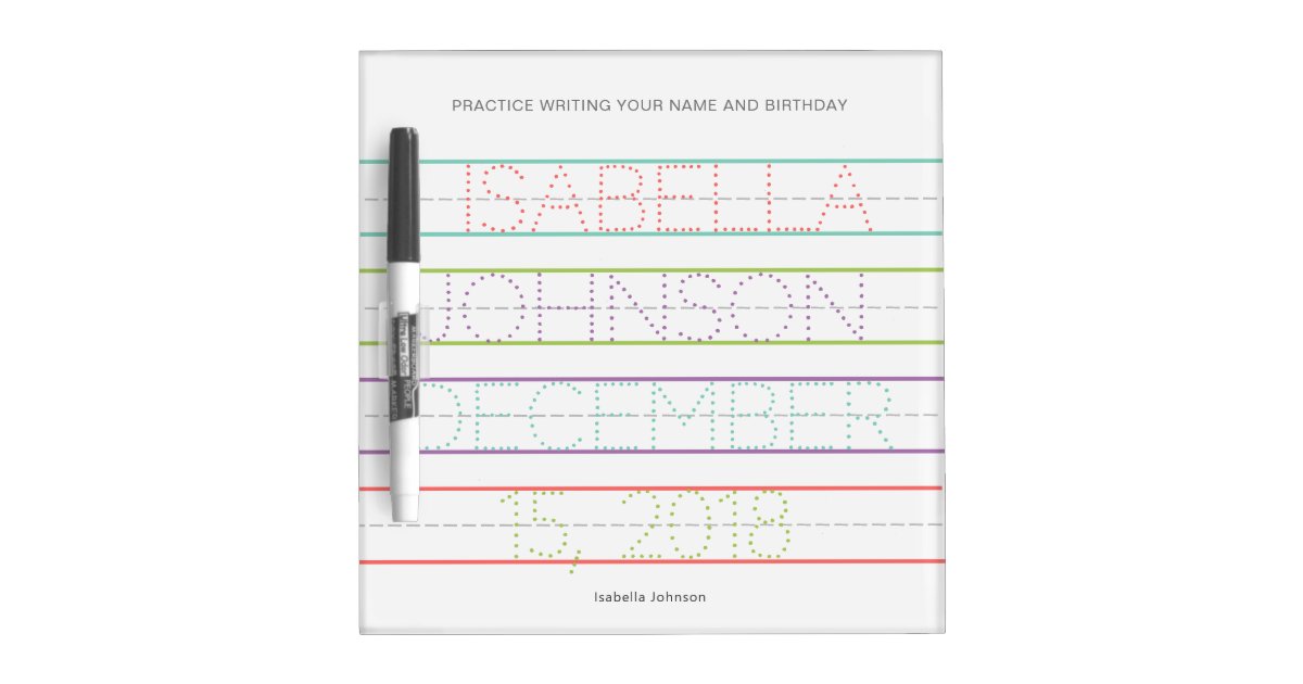 Personalized Name Birthday Handwriting Practice Dry Erase Board | Zazzle