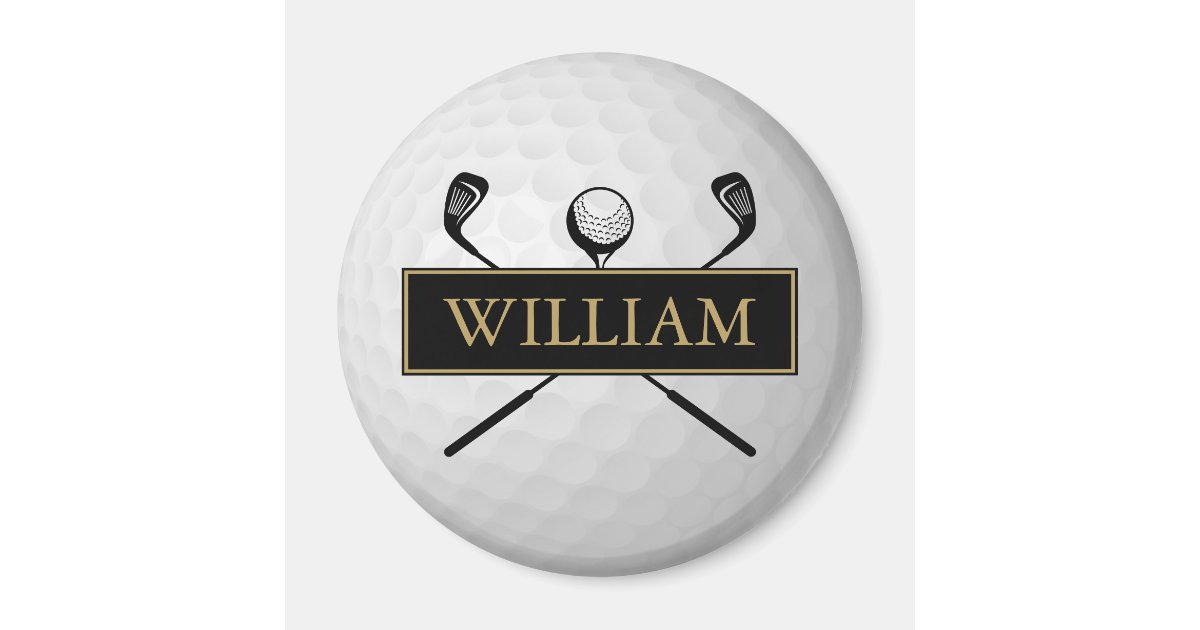 Personalized Name Black And Gold Golf Ball Magnet | Zazzle