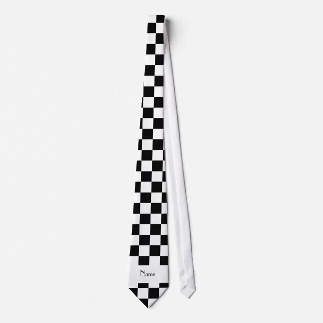 Personalized name Black and white checkers Tie | Zazzle