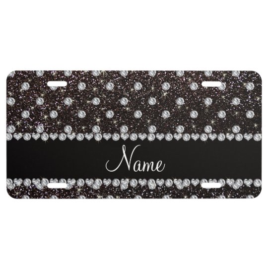 Personalized name black glitter diamonds license plate | Zazzle.com