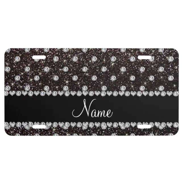 Personalized name black glitter diamonds license plate | Zazzle