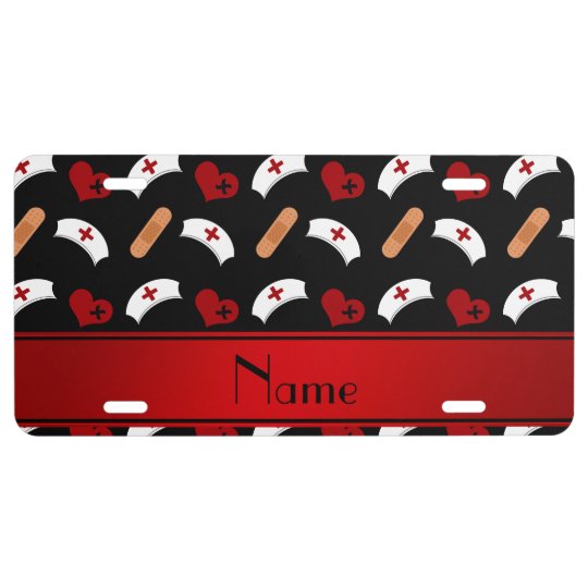Personalized name black nurse pattern license plate | Zazzle.com