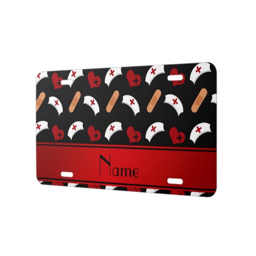 Personalized name black nurse pattern license plate | Zazzle