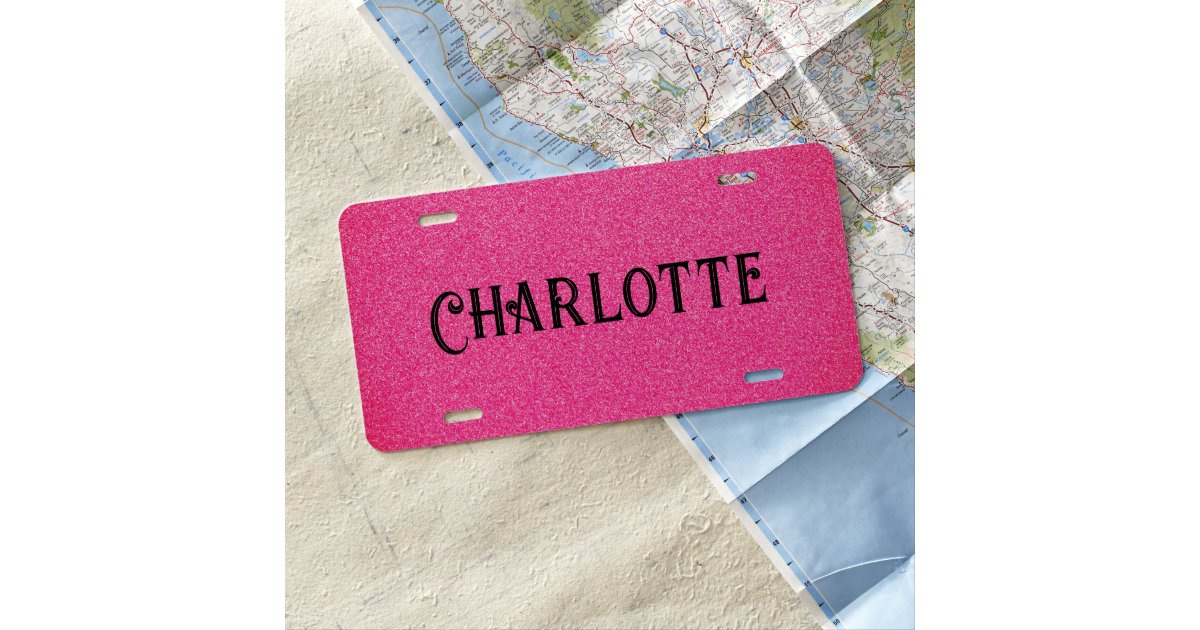 Personalized Name Black Pink Glitter License Plate | Zazzle