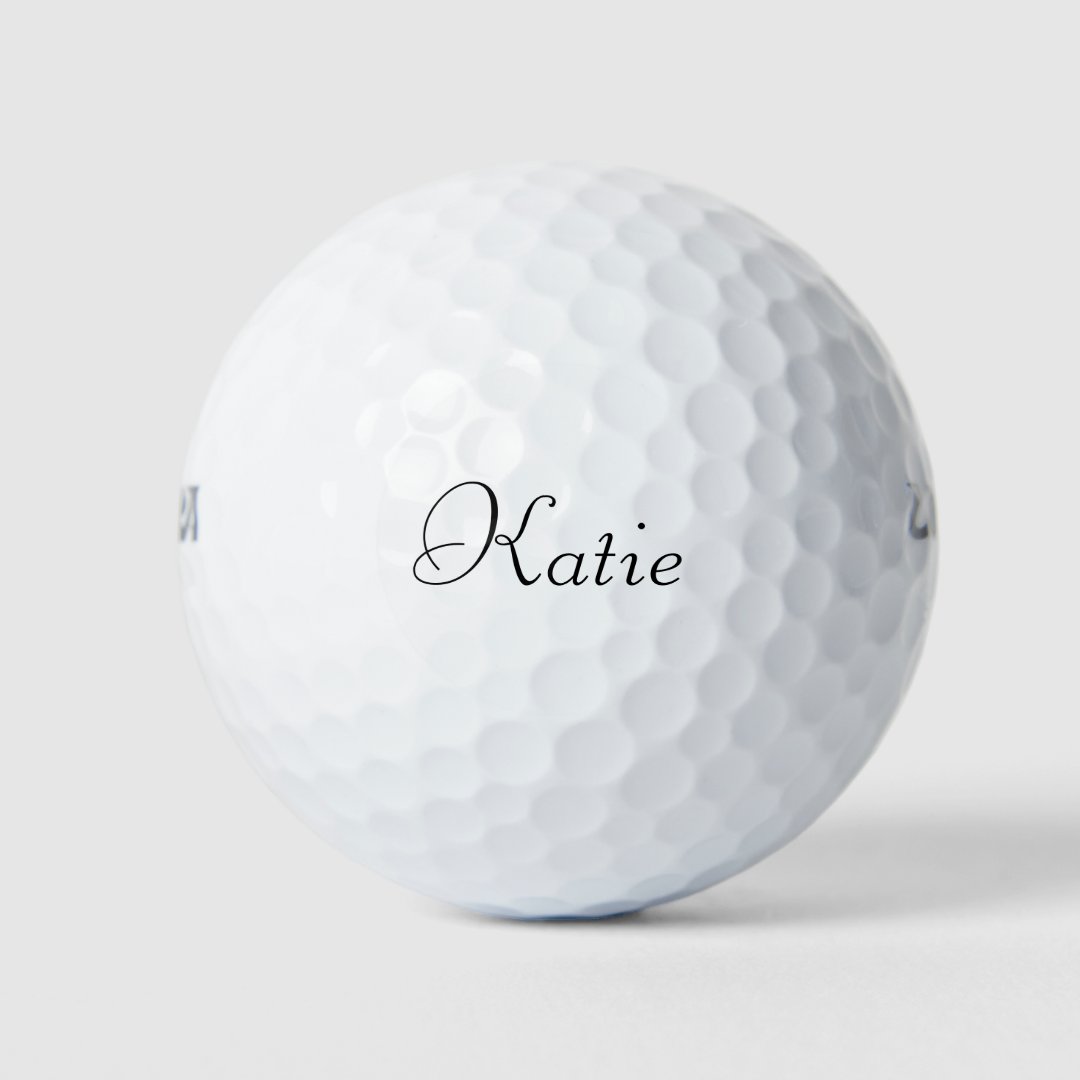 Personalized name black text, cursive font golf balls | Zazzle