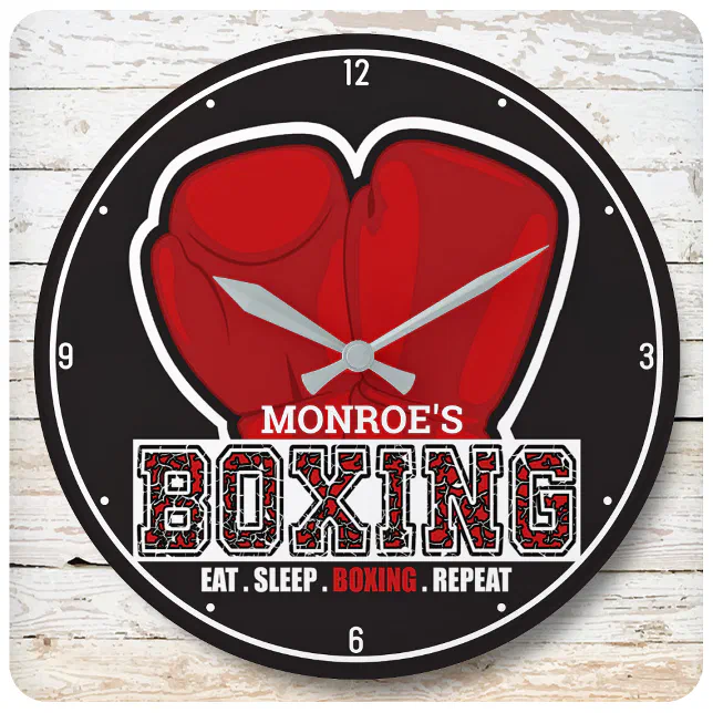 Personalized NAME Boxer Boxing Glove Prize Fighter Large Clock | Zazzle