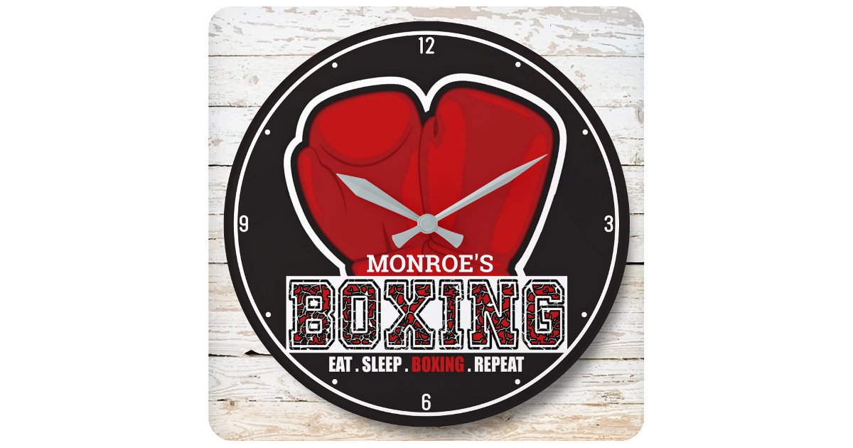 Personalized NAME Boxer Boxing Glove Prize Fighter Large Clock | Zazzle