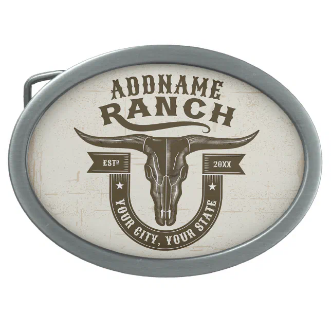 Personalized NAME Bull Steer Skull Western Ranch Belt Buckle | Zazzle