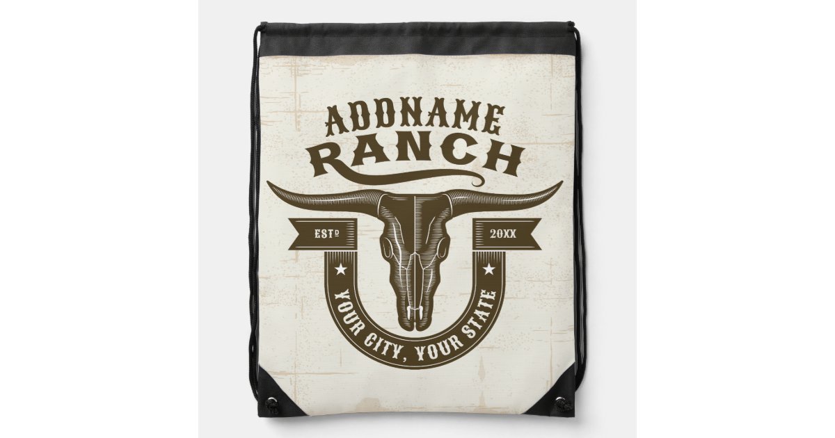 Personalized NAME Bull Steer Skull Western Ranch Drawstring Bag | Zazzle
