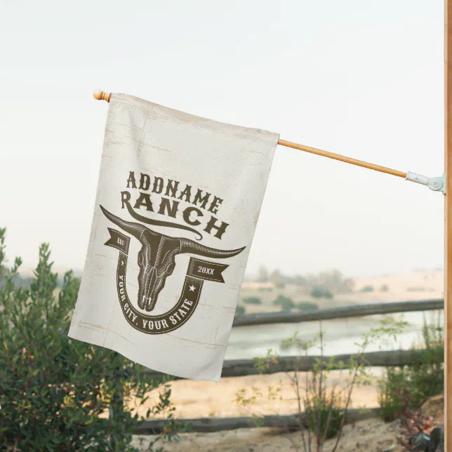 Personalized NAME Bull Steer Skull Western Ranch House Flag | Zazzle