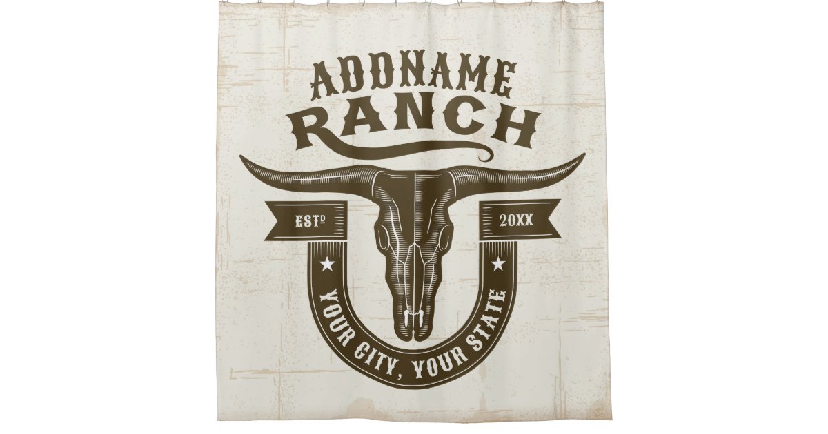 Personalized NAME Bull Steer Skull Western Ranch Shower Curtain | Zazzle
