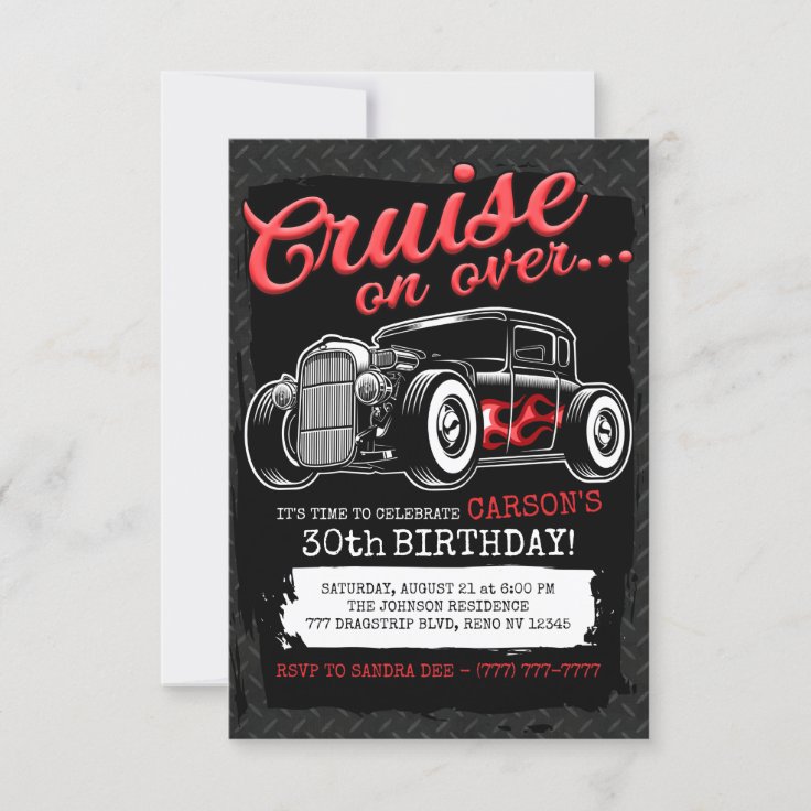 Personalized NAME Classic Hot Rod Birthday Party Invitation | Zazzle