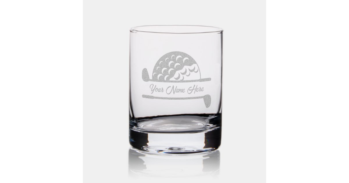Personalized Name Custom Golf Ball Clubs Etched Rocks Glass | Zazzle