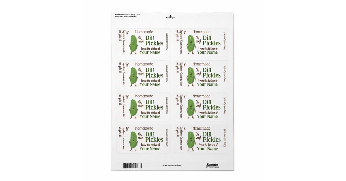 Personalized Name Cute Cucumber Pickles Homemade Label | Zazzle